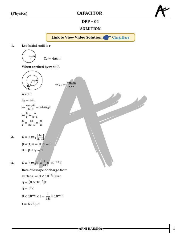 DPP - 01 (Video Solution) - Capacitor + Current Electricity | PDF | Physical Sciences ...