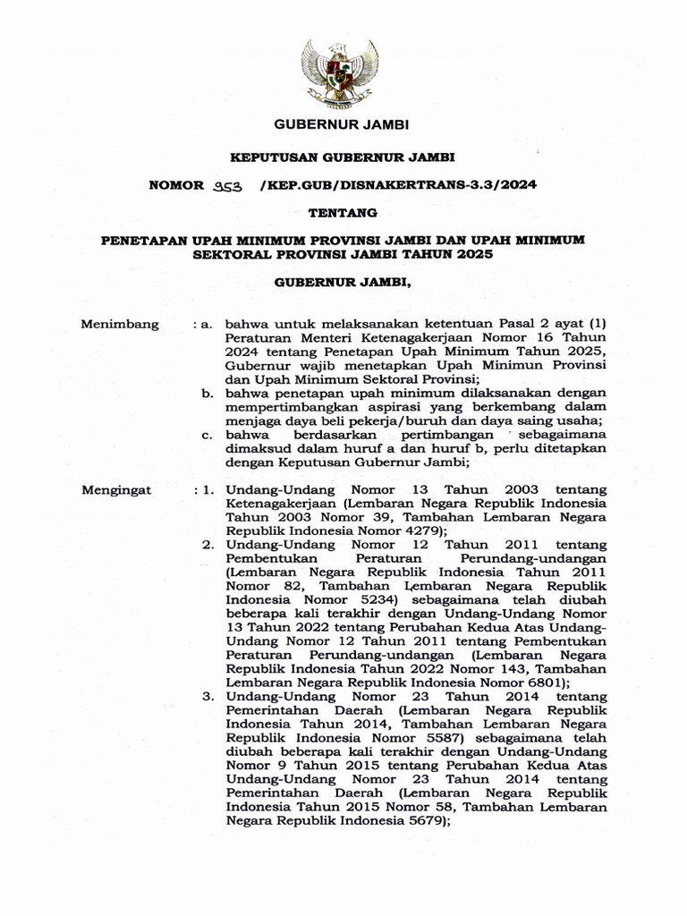 SK UM Provinsi Jambi Tahun 2025 | PDF