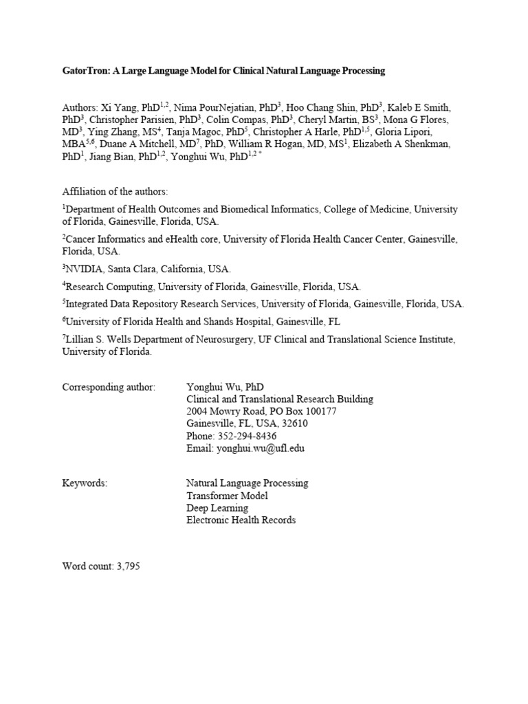 GatorTron A Large Language Model For Clinical Natural Language Processing | PDF | Artificial ...
