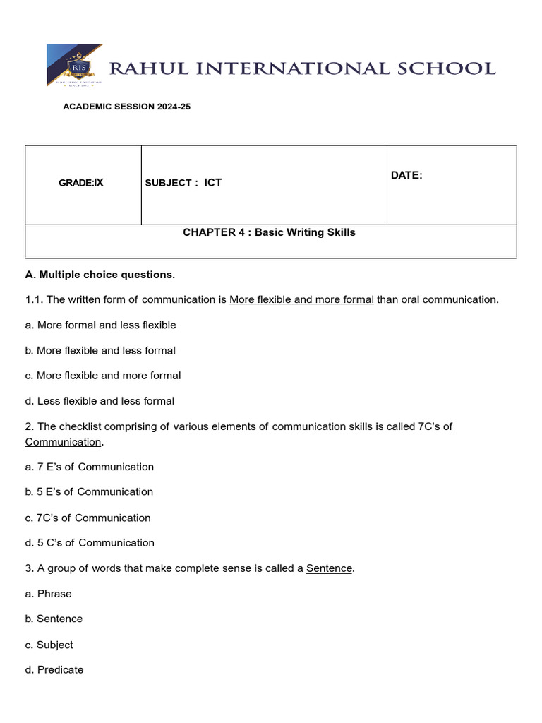 IX CH 4 Basic Writing Skills | PDF | Subject (Grammar) | Predicate (Grammar)