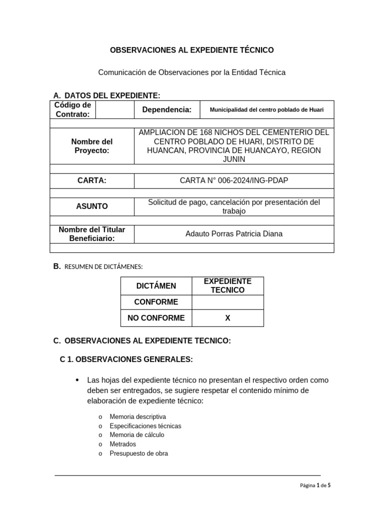 Formato de Observaciones Al Expediente T | PDF | Topografía | Fundación (Ingeniería)
