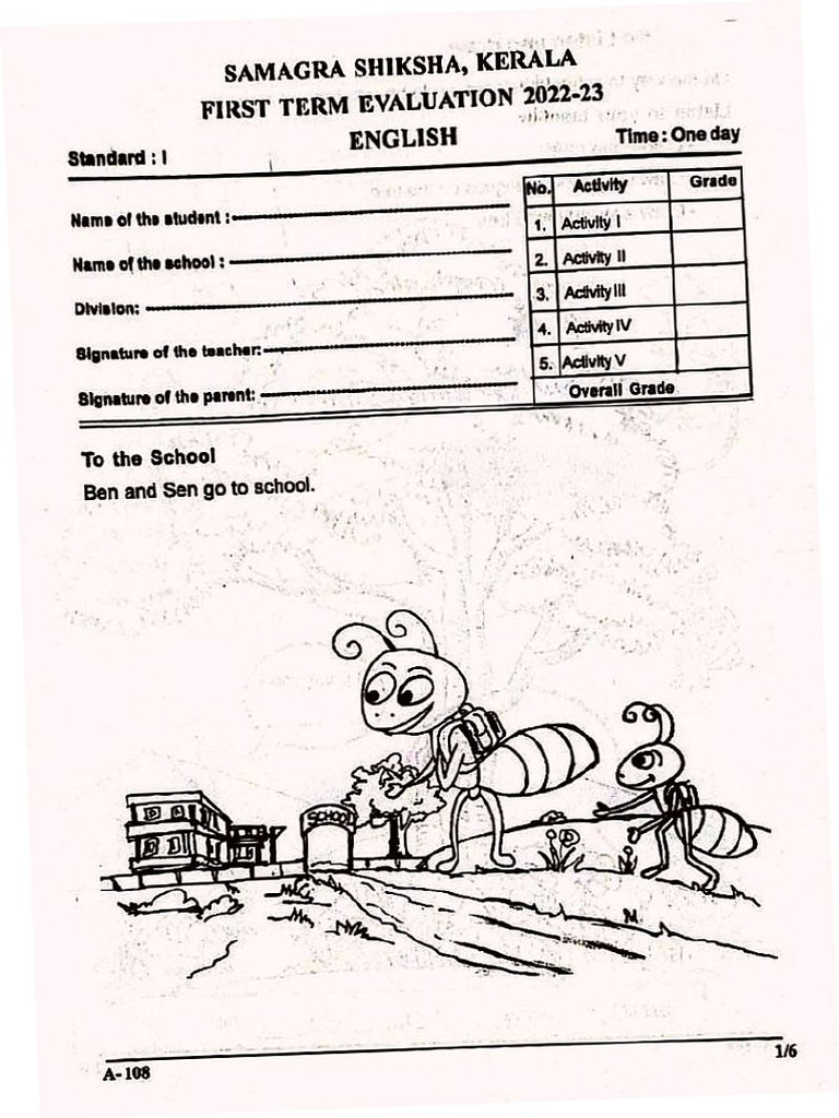 First Term Exam 2022 STD 1 Question Paper - EnGLISH | PDF