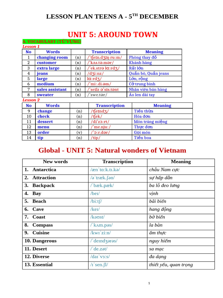 Lesson Plan Teens A - 5th December | PDF | Cuisine | Foods