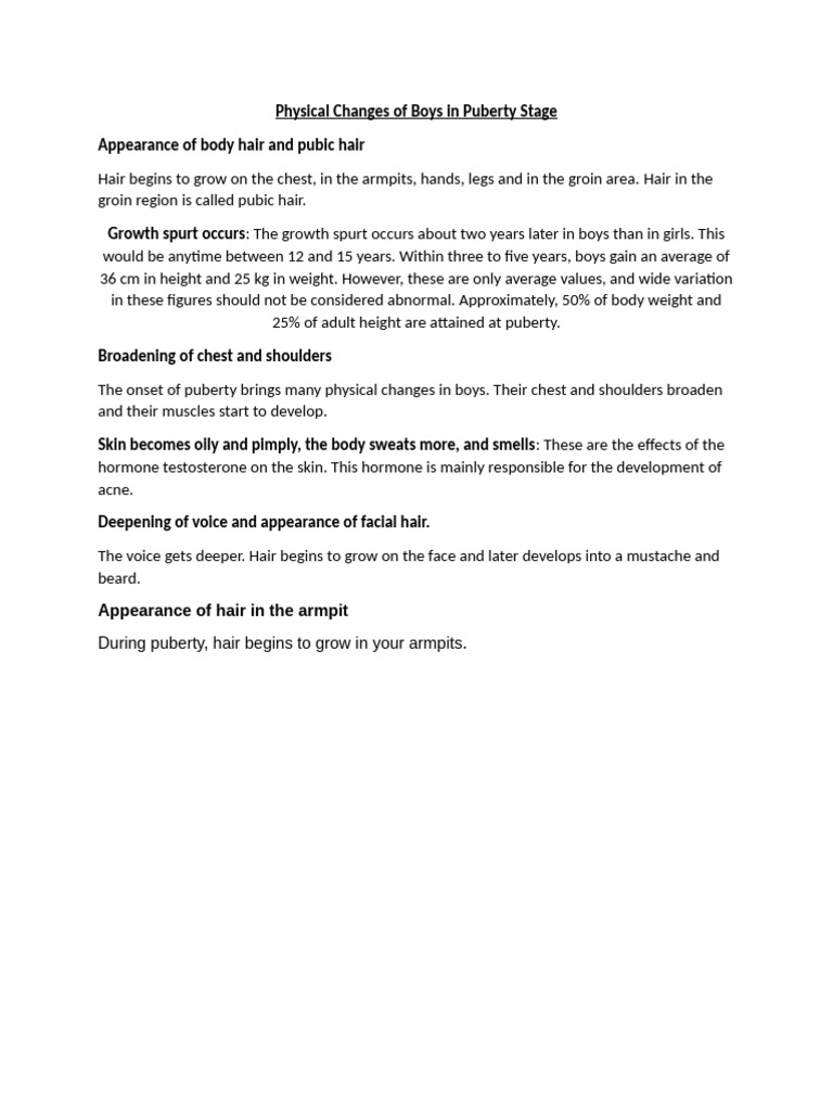 Physical Changes of Boys in Puberty Stage | PDF