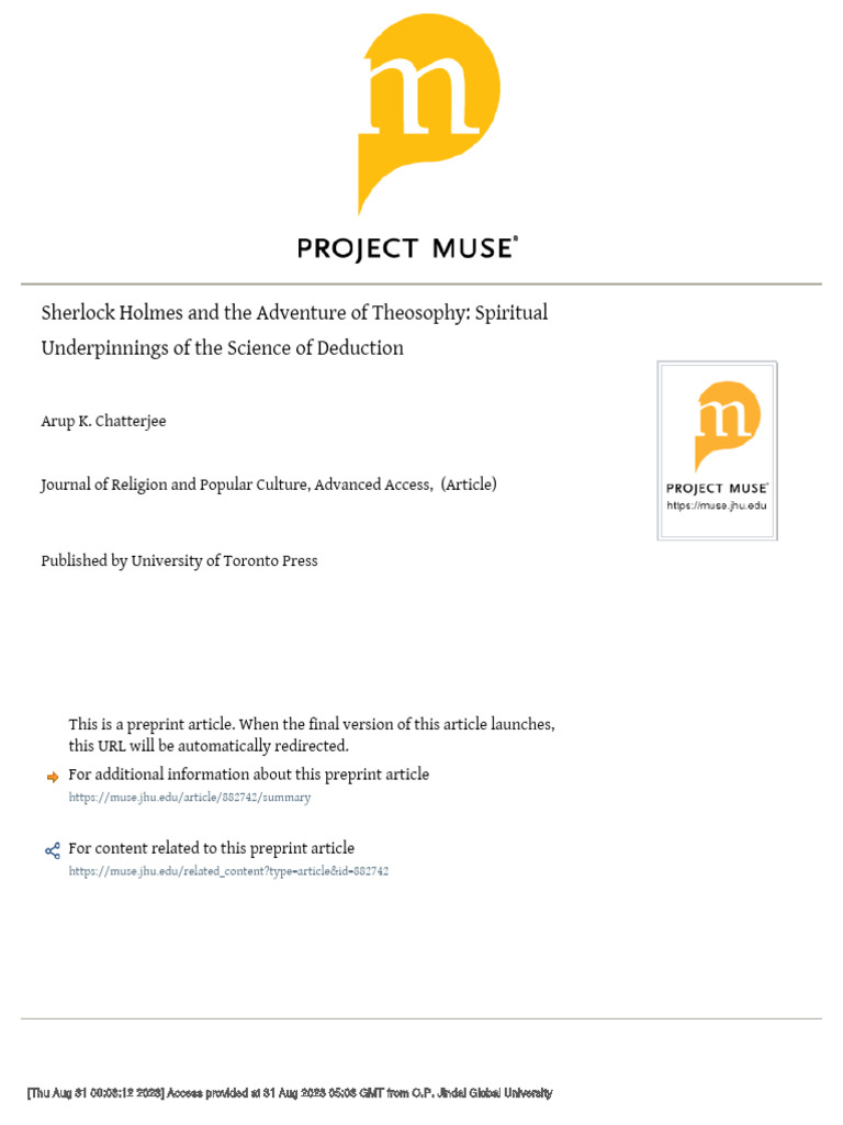 Project Muse 882742 | PDF | Theosophy | Helena Blavatsky