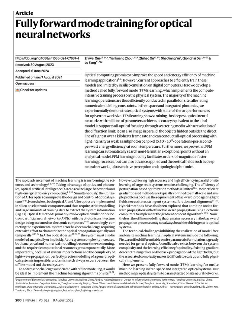 Fully Forward Mode Training For Optical Neural Networks: Article | PDF ...