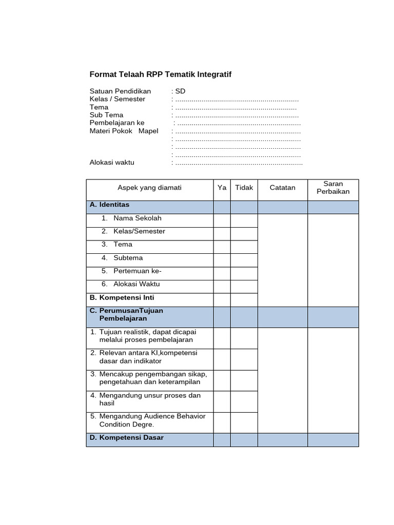 Format Pengamatan PBM | PDF
