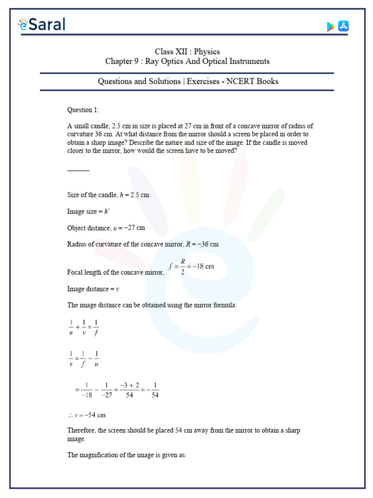 181547 NCERT Solutions for Class 12 Physics Chapter 9 Ray Optics and ...