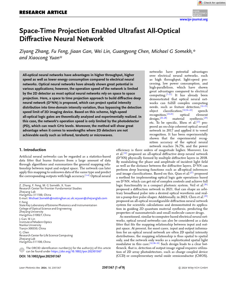 Laser Photonics Reviews - 2024 - Zhang - Space‐Time Projection Enabled Ultrafast All‐Optical ...