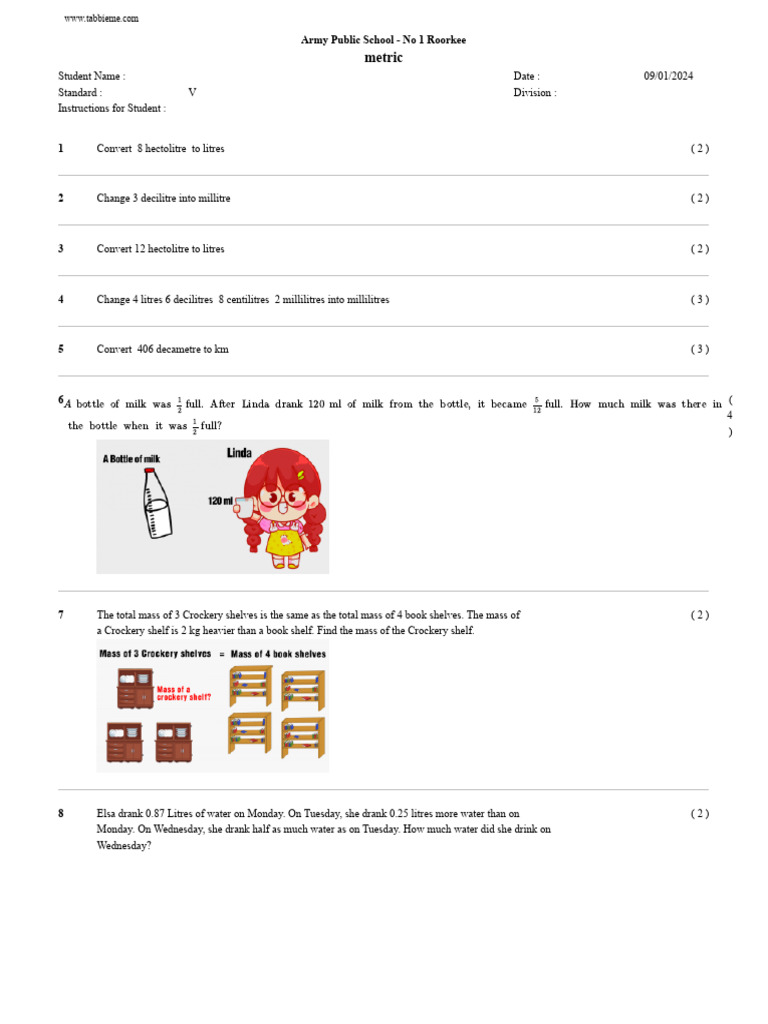 Math Conversion and Problem Solving Tasks | PDF | Litre | Symbols