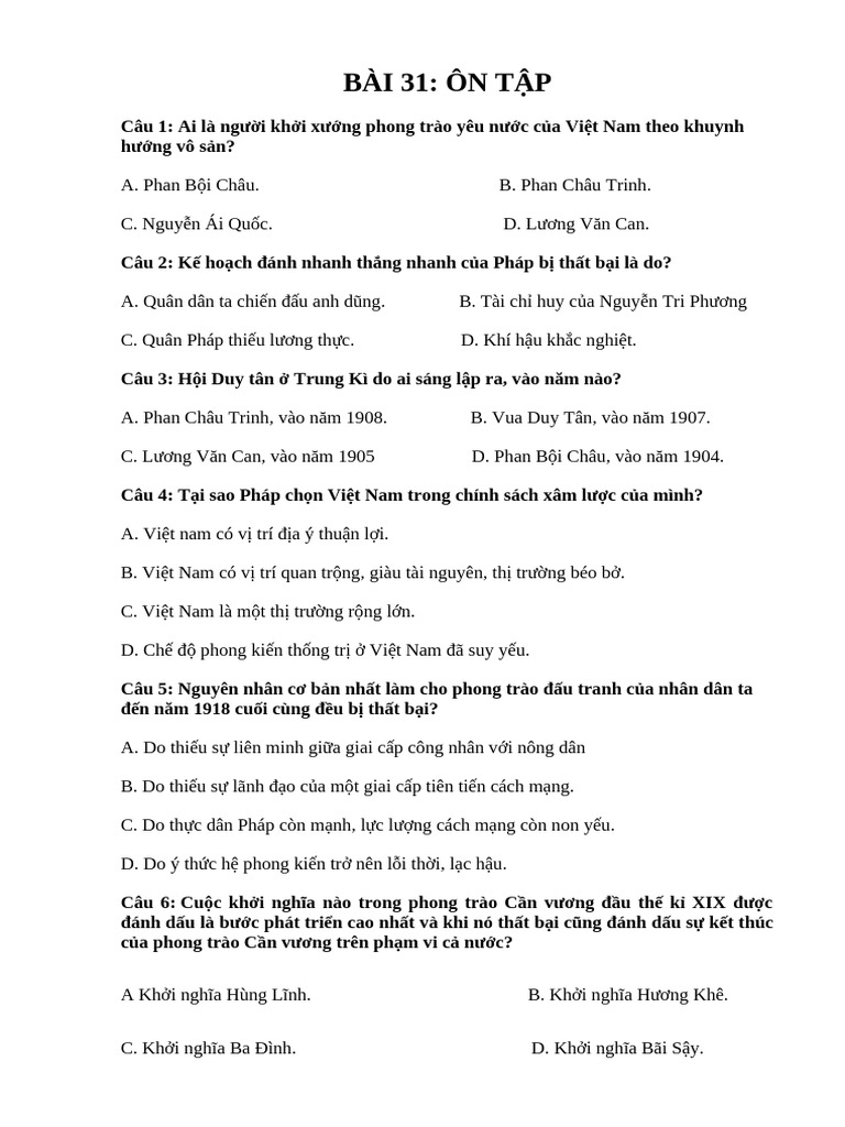 On Tap Lich Su 8 | PDF