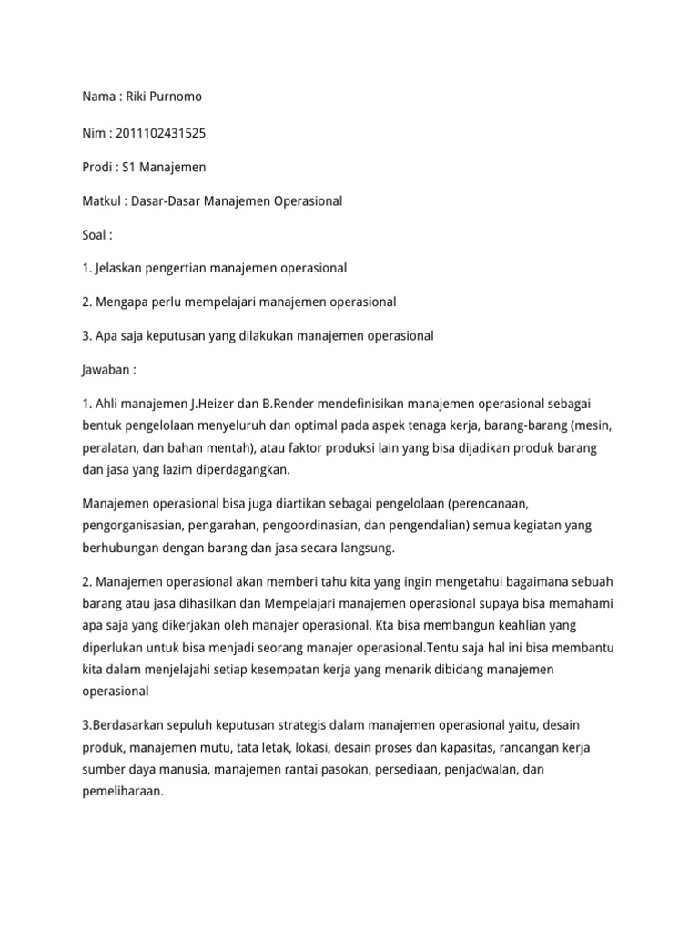 Tugas Manajemen Operasional | PDF