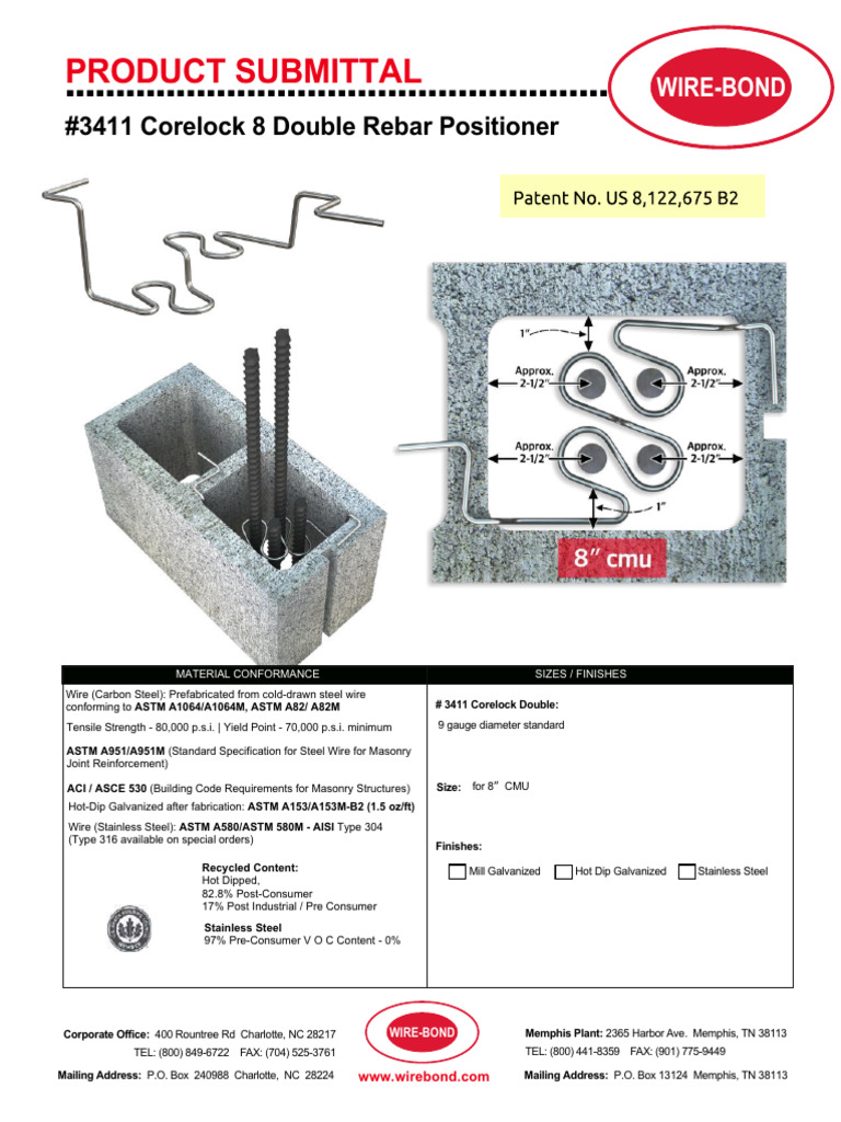 8in Double Vertical Rebar Positioner | PDF