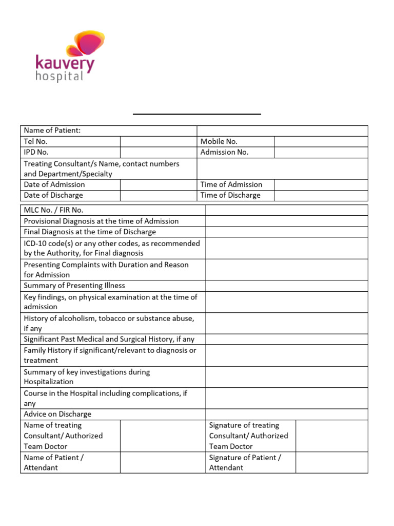 Patient Discharge Summary Template | PDF