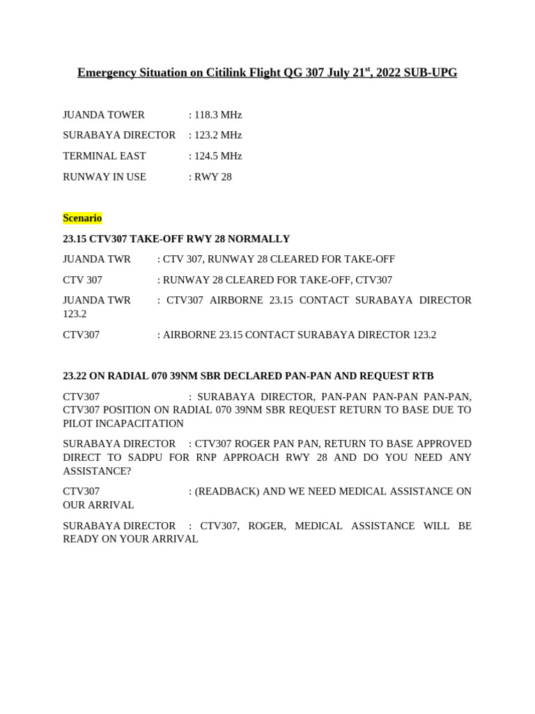 Emergency Situation On Citilink Flight QG 307 July 21st | PDF | Aircraft | Airliner Accidents ...