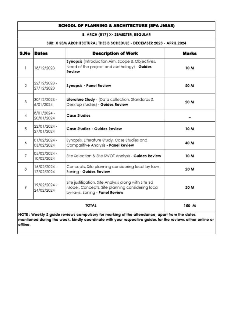 Thesis - 2023 - Schedule | PDF