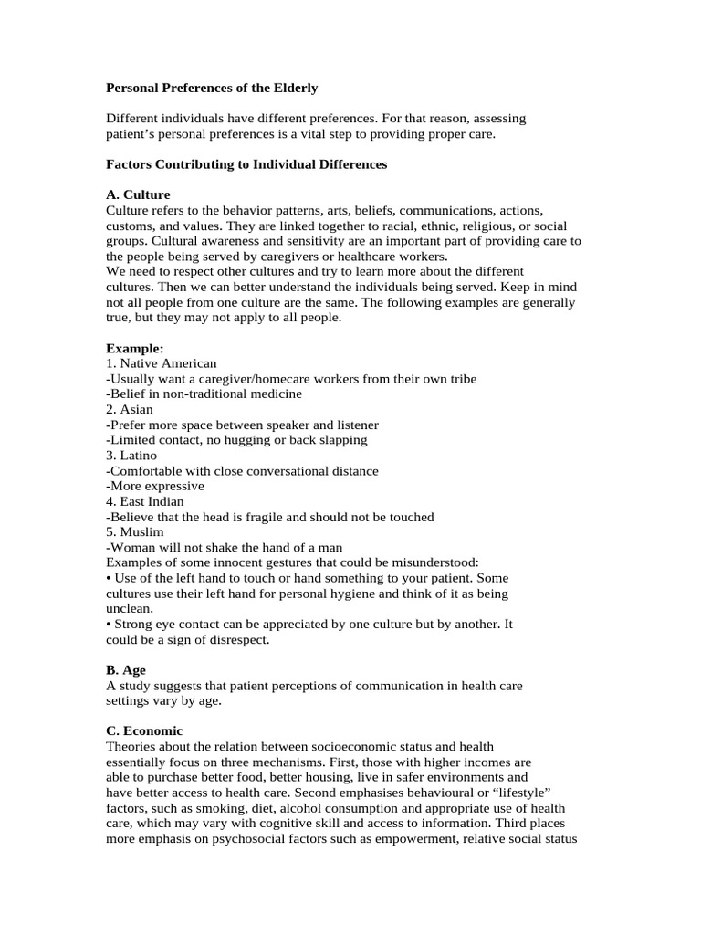 Personal Preferences of The Elderly | PDF | Old Age | Family