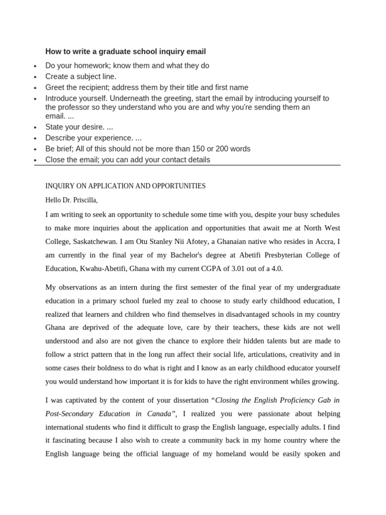 How To Write A Graduate School Inquiry Email | PDF | Human ...