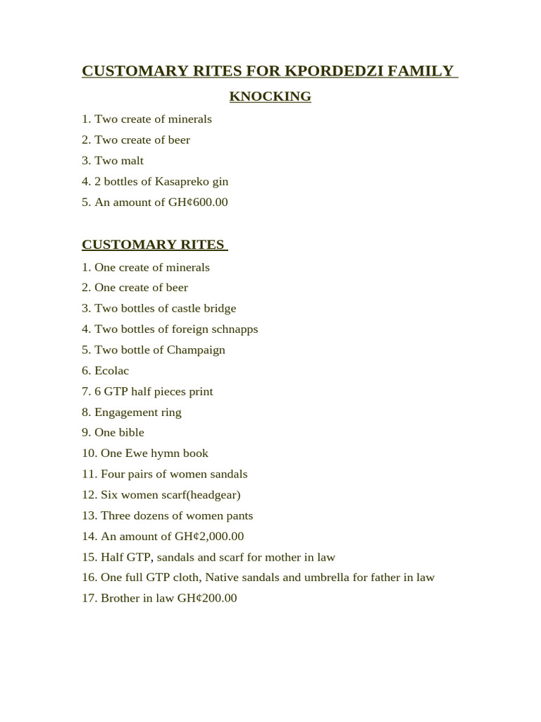 Customary Rites For Kpordedzi Family | PDF