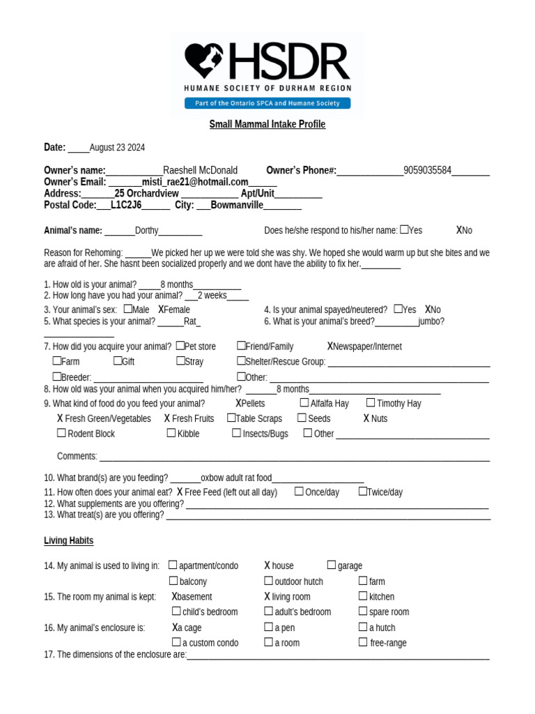 Intake profile-SmallMammal2023 | PDF | Neutering | Animal Welfare