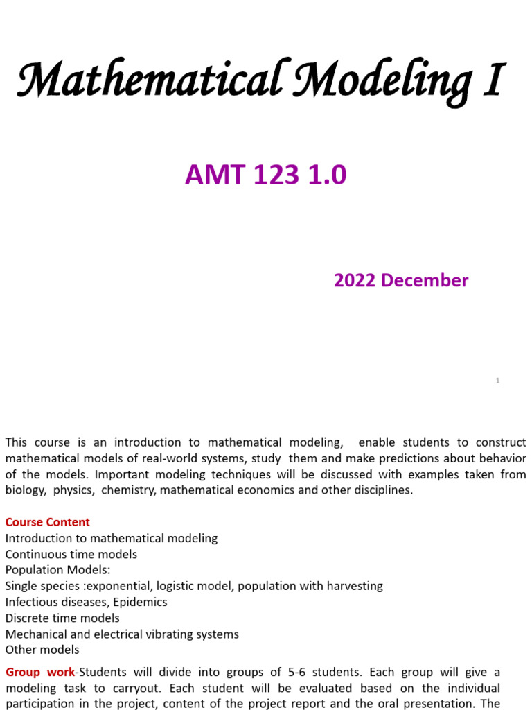 Lec - 01 AMT First Yr Mathematical Modeling 1 2022-Syllabus | PDF