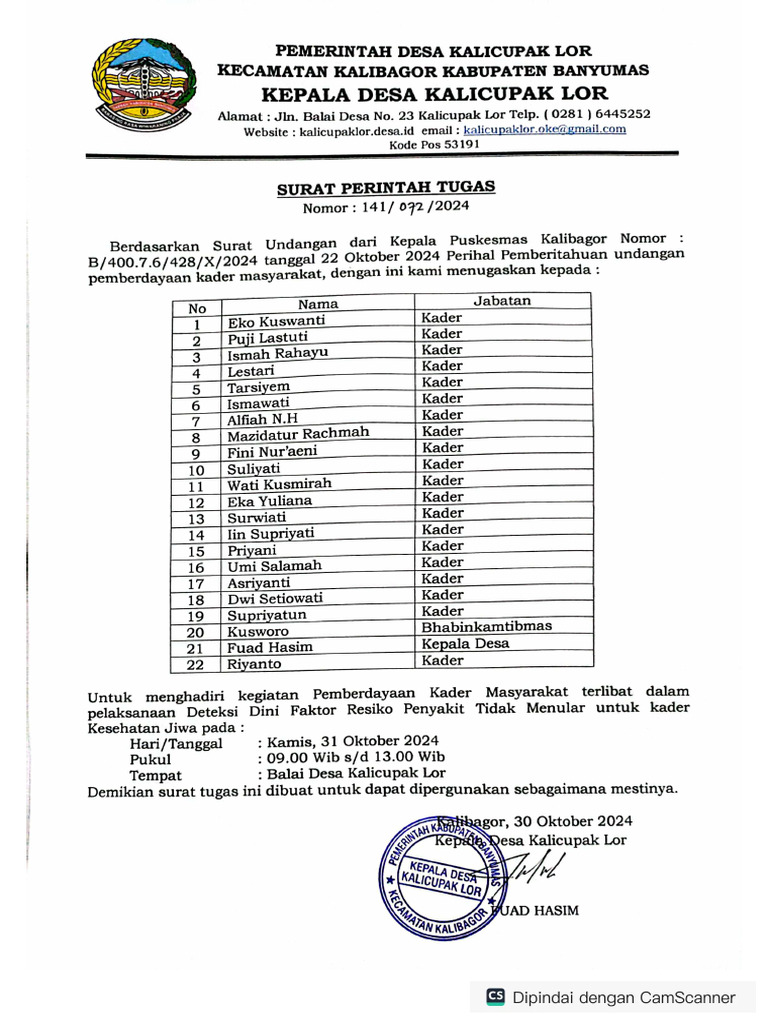 Surat Tugas Kalicupak Lor | PDF