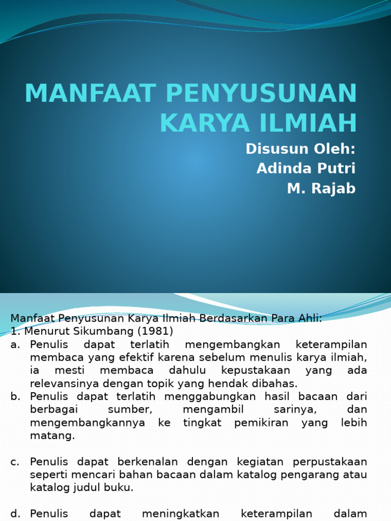 Ppt Manfaat-penyusunan-karya-ilmiah (Adinda) | PDF