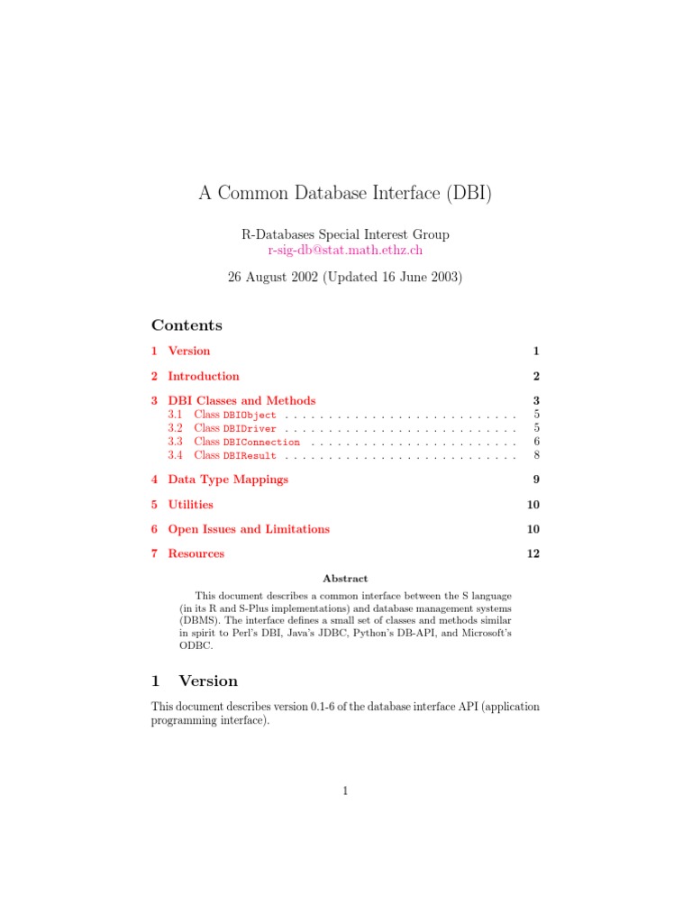 A Common Database Interface (DBI) : R-Databases Special Interest Group ...