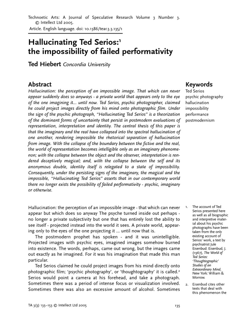 Hallucinating Ted Serios: Imaginary Realities | PDF | Image | Truth