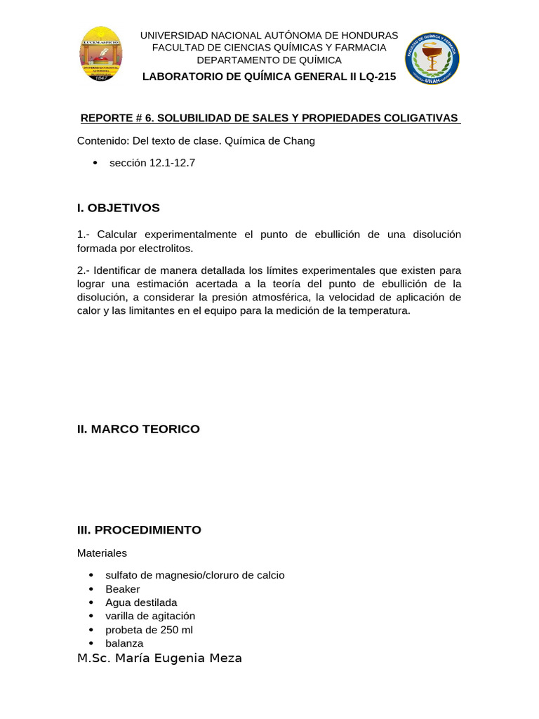 Reporte #6 Solubilidad de Sales Propiedades Coligativas | PDF | Solubilidad | Concentración