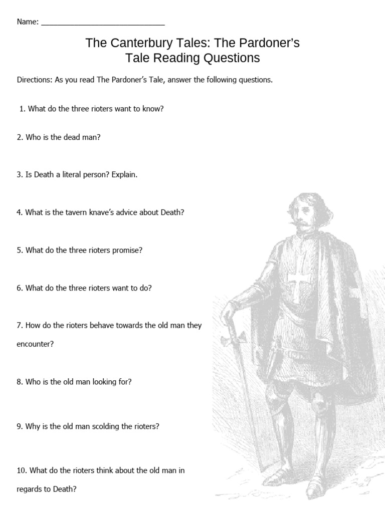 The Pardoner's Tale Reading Questions | PDF