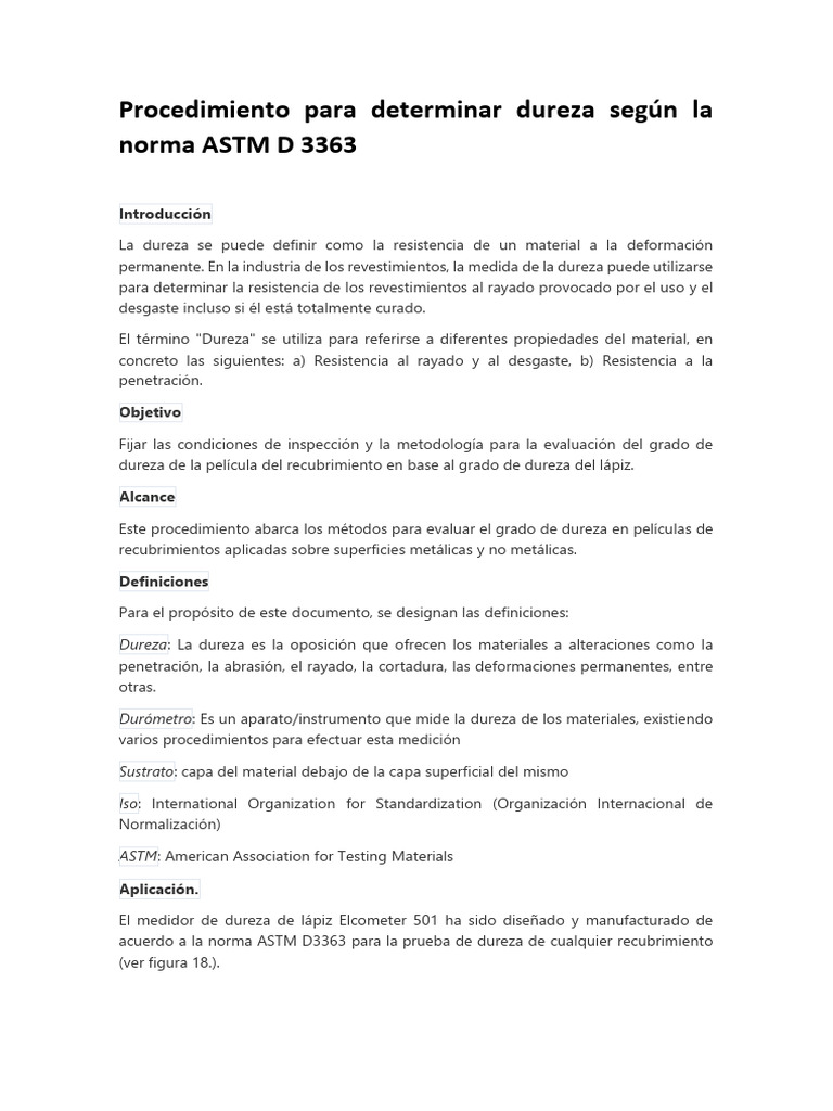ASTM D 3363 Procedimiento | PDF | Dureza | Lápiz