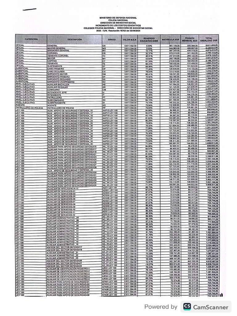 Tabla de Costos 2025 | PDF