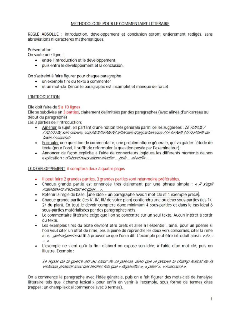 Methodologie Commentaire | PDF