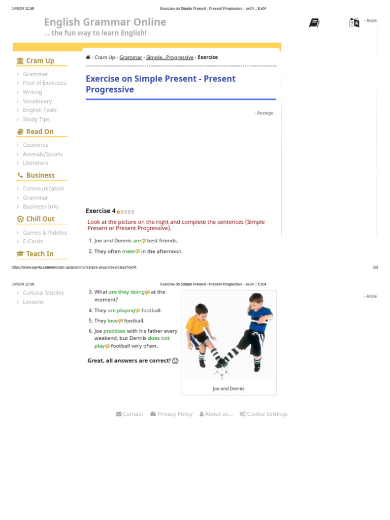 Exercise On Simple Present - Present Progressive - Ex04 - Ex04 | PDF | Linguistics | Human ...