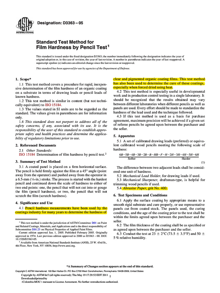 astm-d-3363-05dureza | PDF | Pencil | Copyright