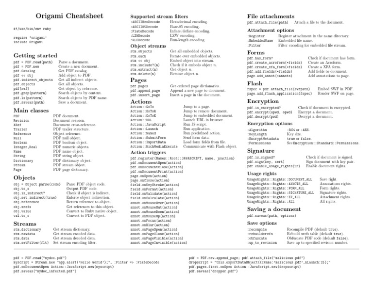 Origami Cheatsheet 1.0.0 Beta2 | PDF | Data Compression | Computer File