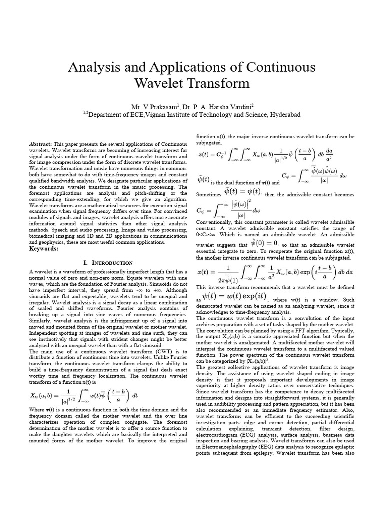 2018 19 Analysis And Applications Of Continuous Wavelet Transform Pdf