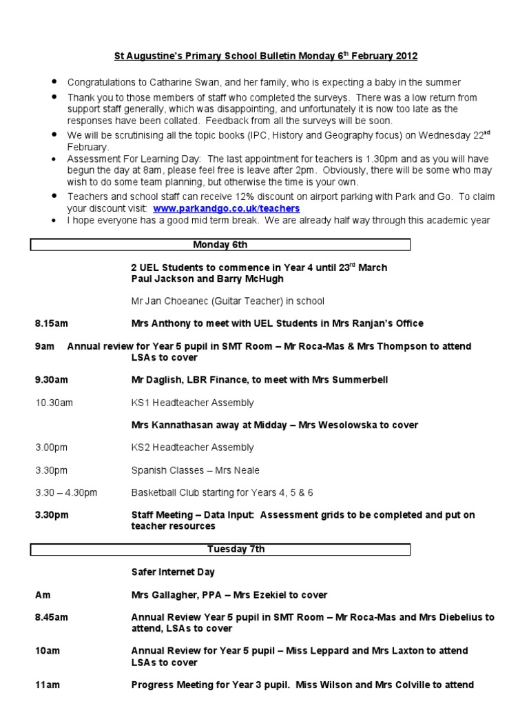 Bulletin 06.02.12 | PDF | Schools | Teaching And Learning