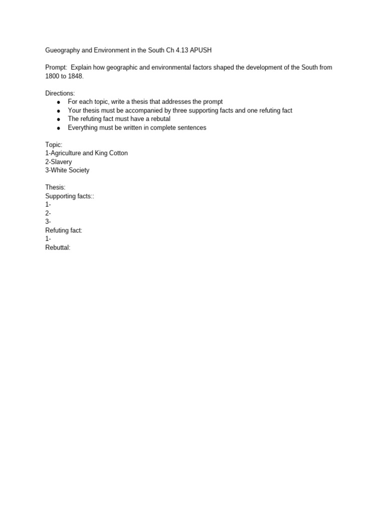 Geography and Environment in the South Ch 4.13 APUSH | PDF