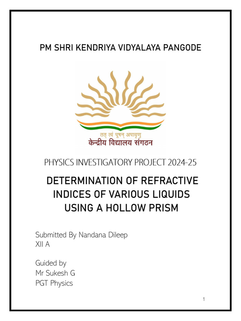 PHYSICS Investigatory Project 2024-25 | PDF | Refractive Index | Physical Chemistry