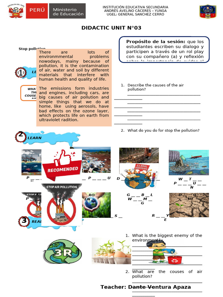 Didactic Unit #01 - 4 Secundaria | PDF | Environmental Issues ...