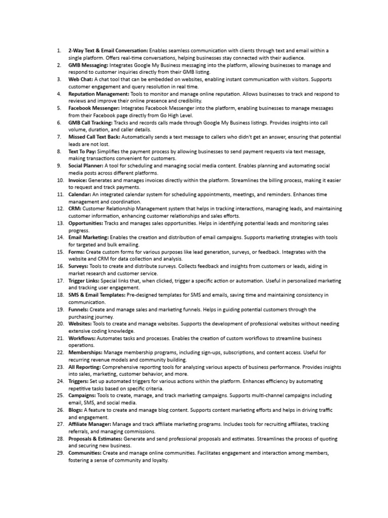 GHL Features | PDF | Customer Relationship Management | Cyberspace