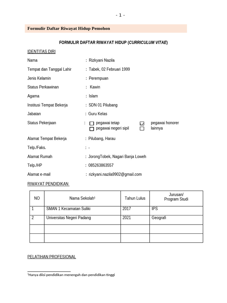 Formulir Daftar Riwayat Hidup Pemohon 0 | PDF