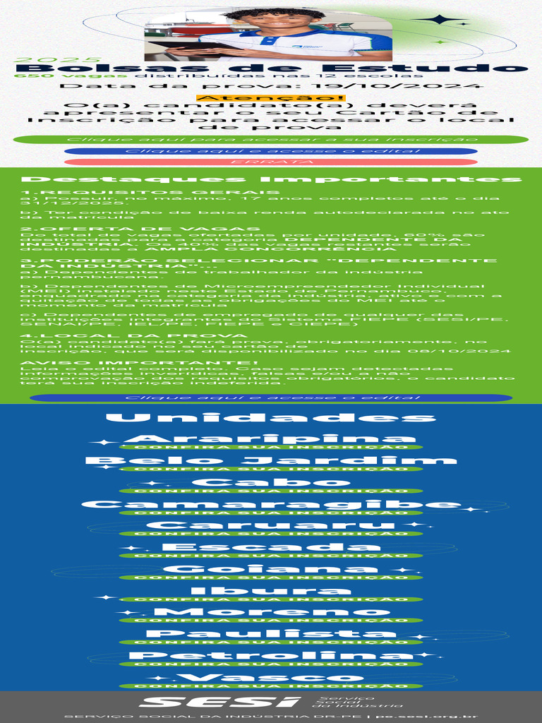 Edital de Gratuidade 2025 Novo Ensino Médio SESI Pernambuco | PDF