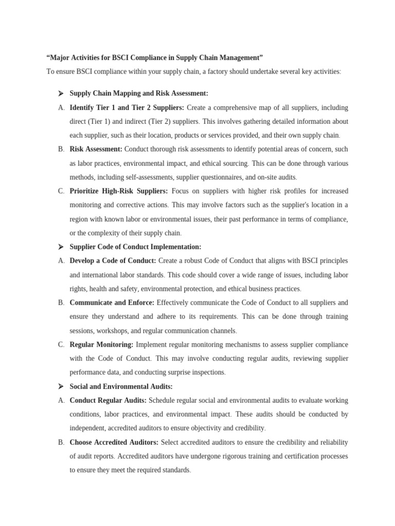 Major Activities For BSCI Compliance in Supply Chain Management | PDF ...