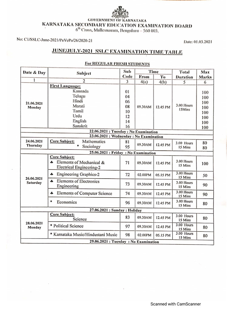 Time Table 2021 English | PDF