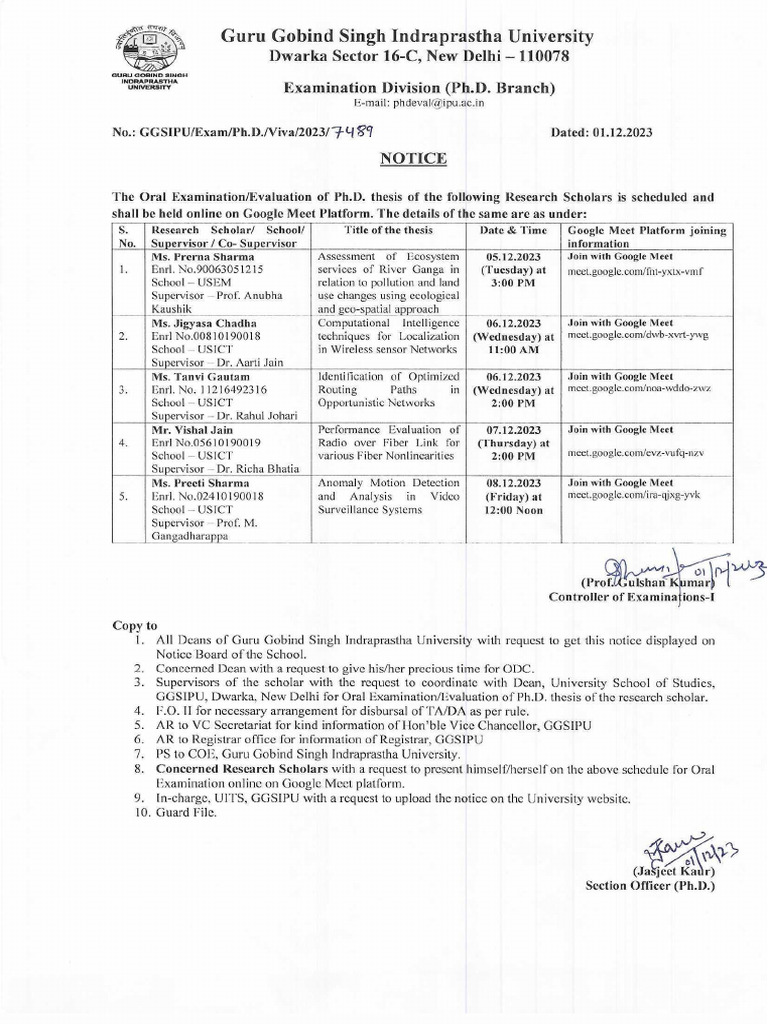 Oral Examination Evaluation of Ph.D. Thesis IPU 2023 | PDF