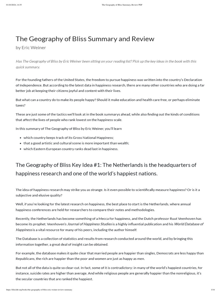 The Geography of Bliss Summary, Review PDF | PDF | Happiness | Moldova