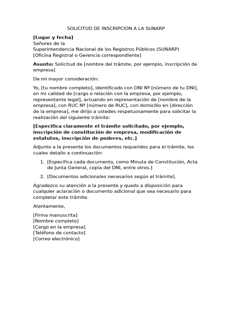 Solicitud de Inscripcion A La Sunarp | PDF